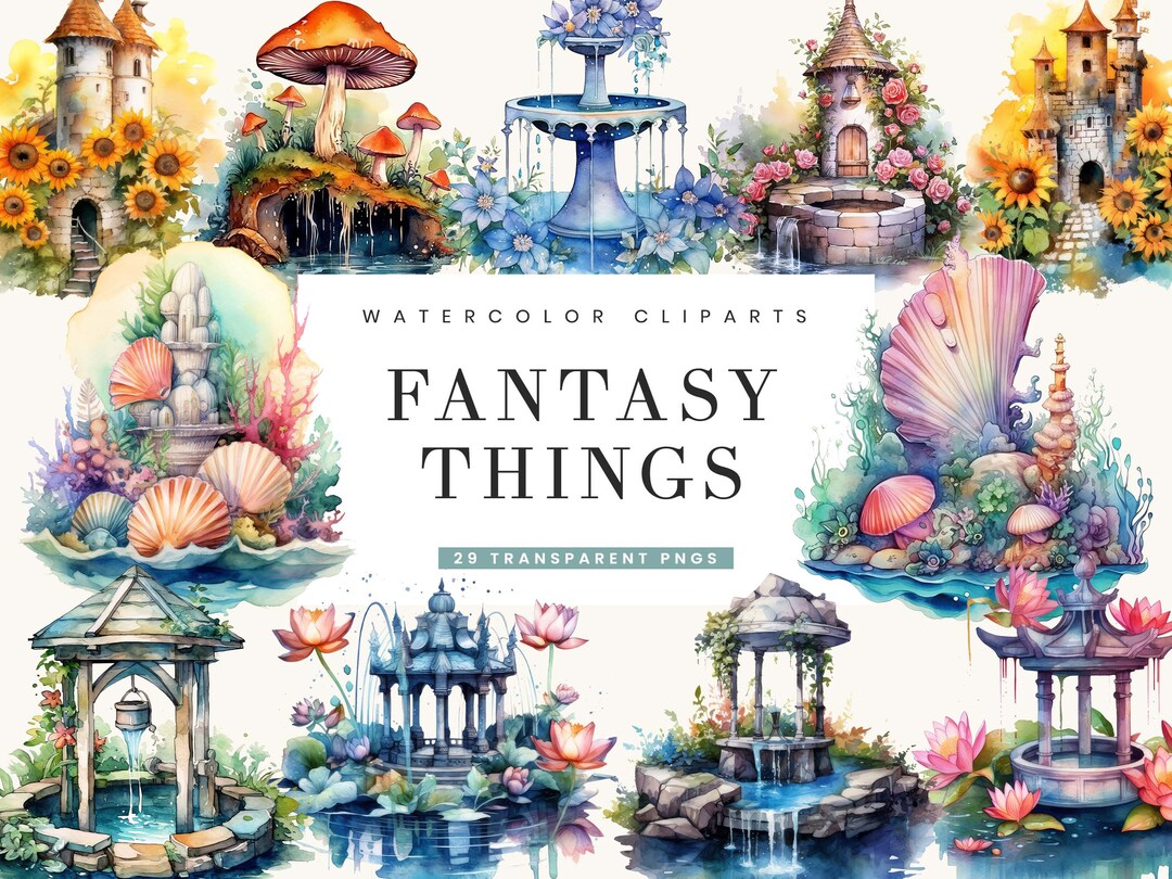 Watercolor Fantasy Clipart Bundle: 29 World Elements (digital Download ...