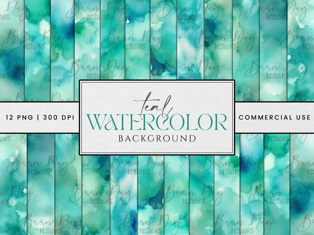 12 Teal Watercolor Background Digital Wall Art, Digital Download ...