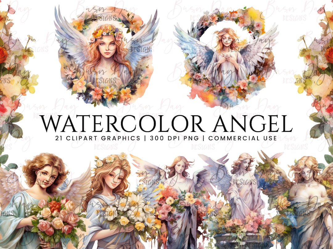 Watercolor Angel Clipart: 21 PNG Graphics (digital Download) - Etsy