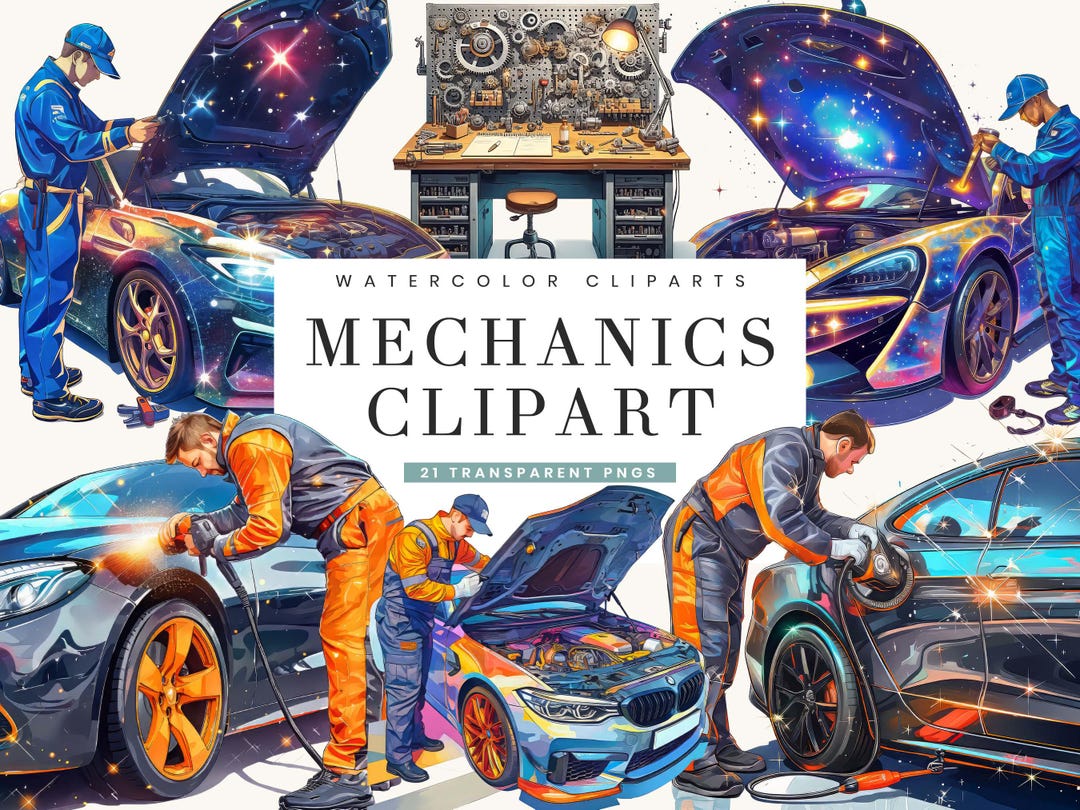 21 Watercolor Mechanics Clipart Bundle Sublimation Designs Digital ...