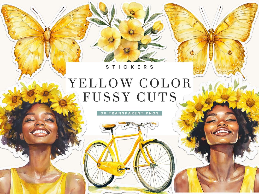 Yellow Fussy Cut Stickers: 36 Journaling Clipart (digital Download) - Etsy