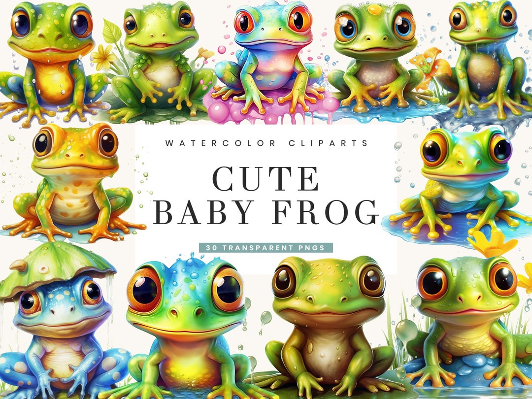 30 Watercolor Cute Baby Frog Clipart, Clipart Bundle, Commercial Use ...