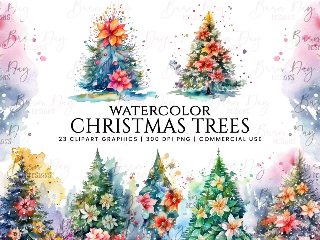 Watercolor Christmas Tree Clipart Bundle, Digital Download, Digital ...