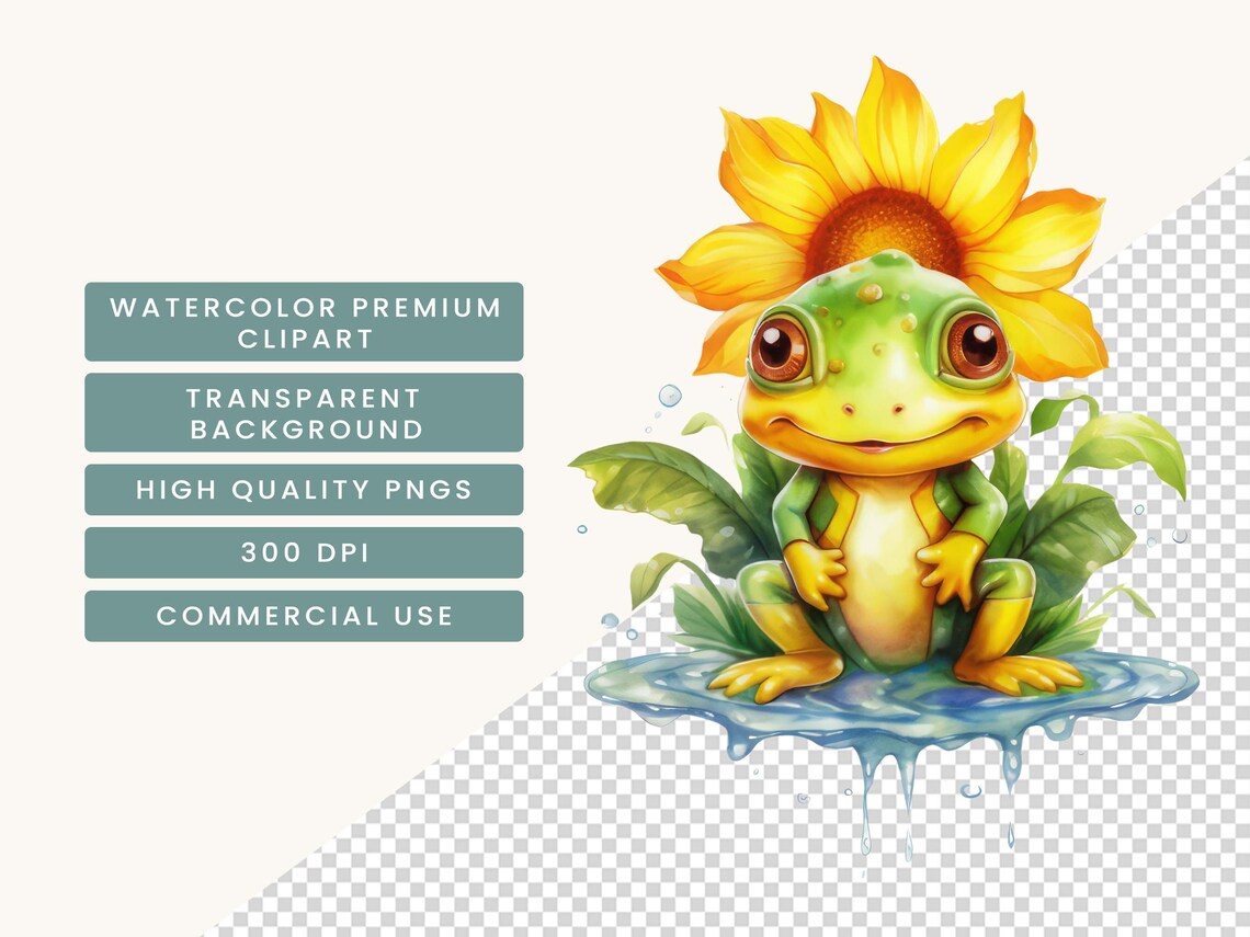 Watercolor Baby Frog Sunflower Clipart Bundle (digital Download) - Etsy