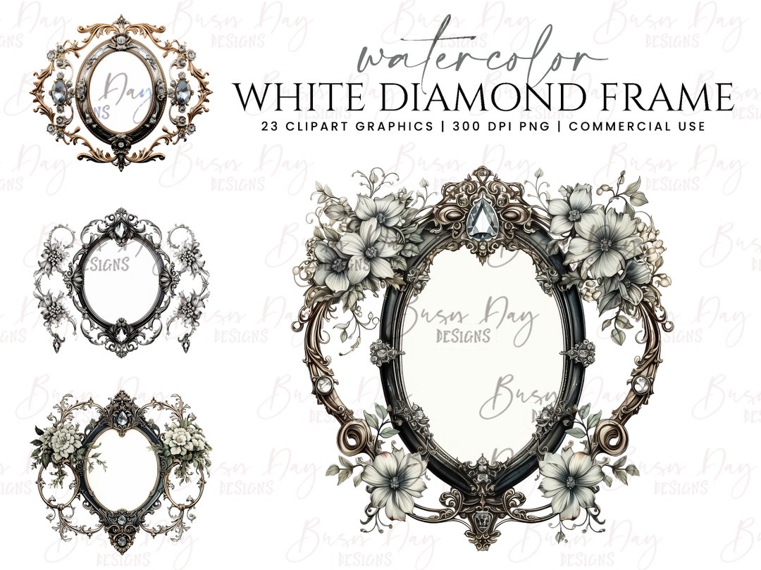Watercolor White Diamond Frame Clipart Bundle Instant Download - Etsy
