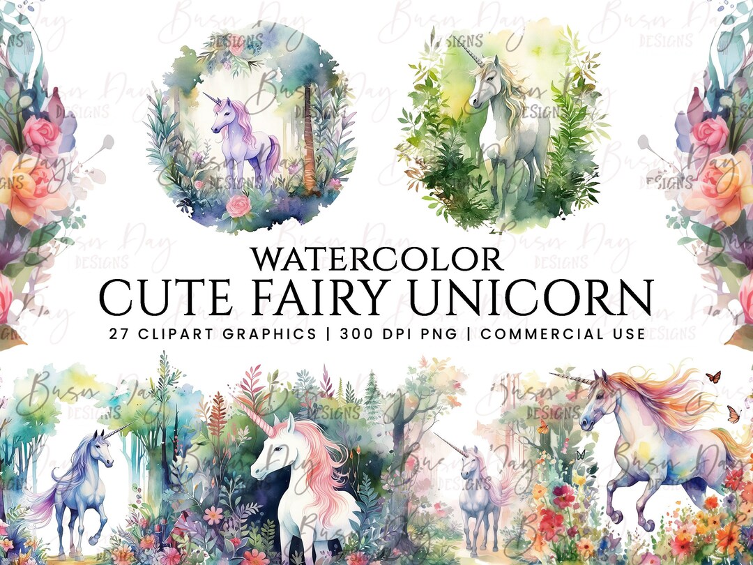 Watercolor Cute Fairy Unicorn Clipart , Digital Download, Digital ...