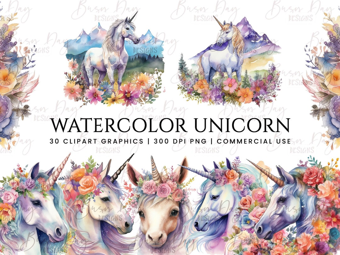 Watercolor Unicorn Clipart , Digital Download, Digital Planner, Instant ...
