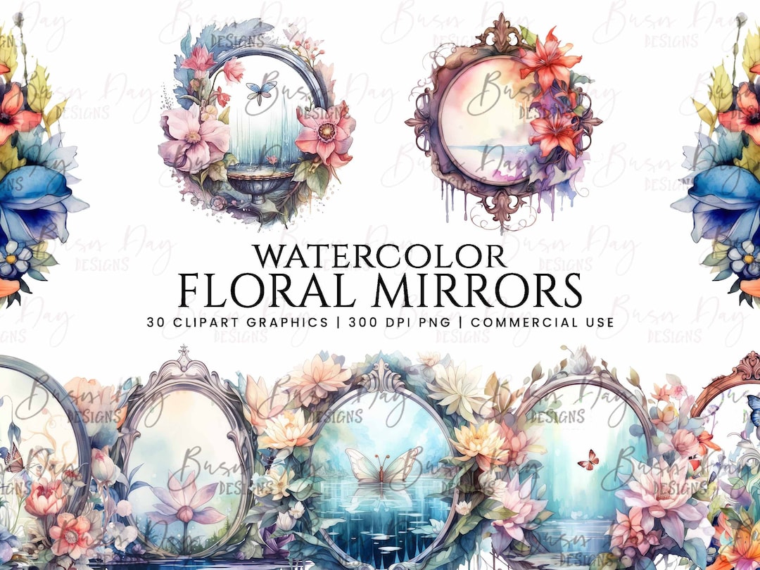 Watercolor Floral Mirror Clipart Bundle (digital Download) - Etsy