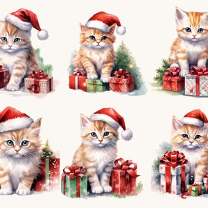 17 Watercolor Santa Cat Clipart Bundle Sublimation Designs Digital ...