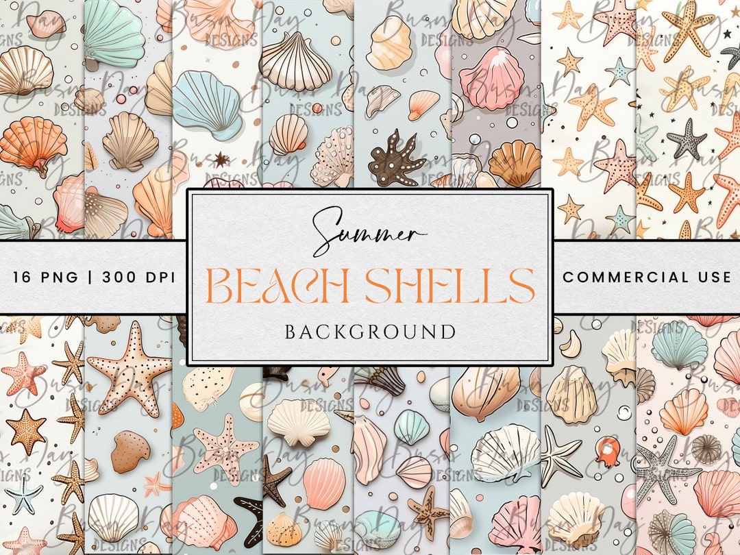 Summer Beach Shells Background, Digital Download, Instant Download ...