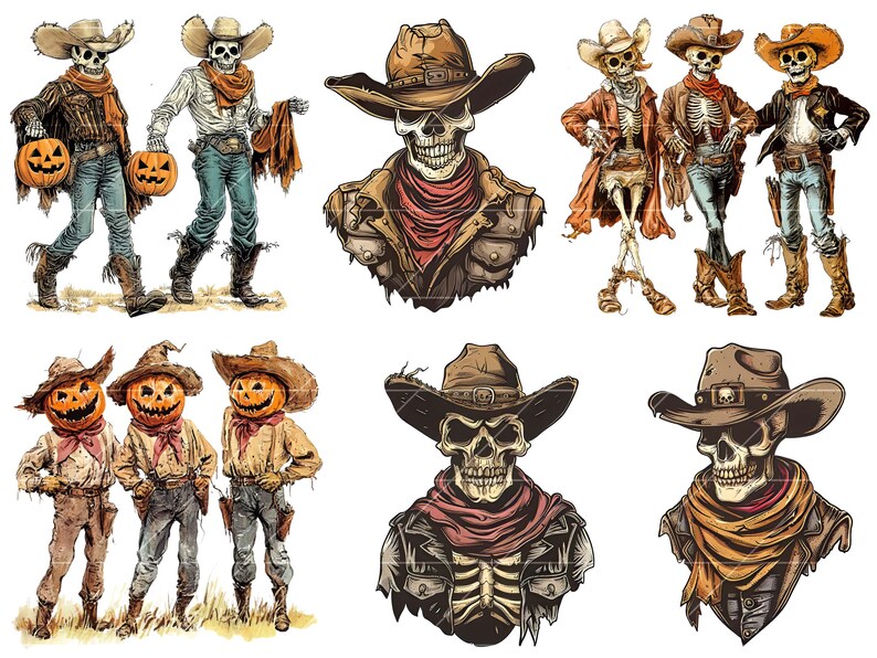 Western Halloween Clipart: Howdy Ghouls, Cowboy Skeletons (digital ...