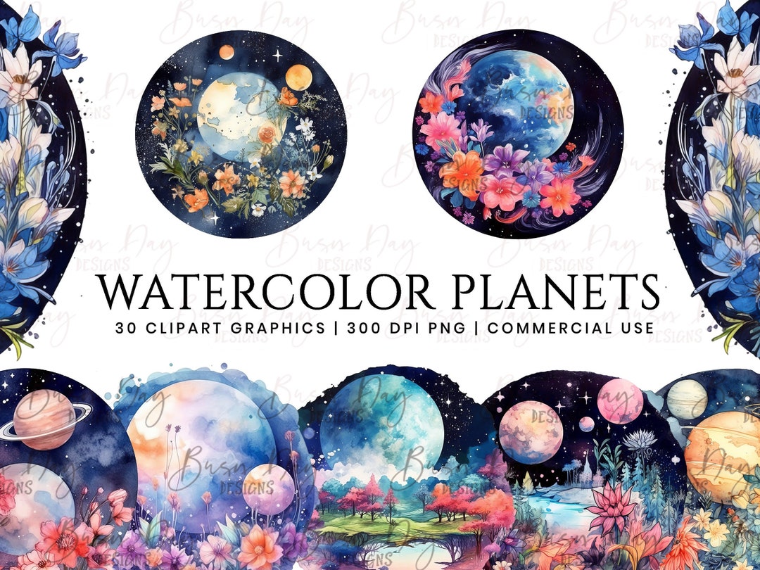 Watercolor Planets Clipart Bundle: 30 PNG Graphics (digital Download ...