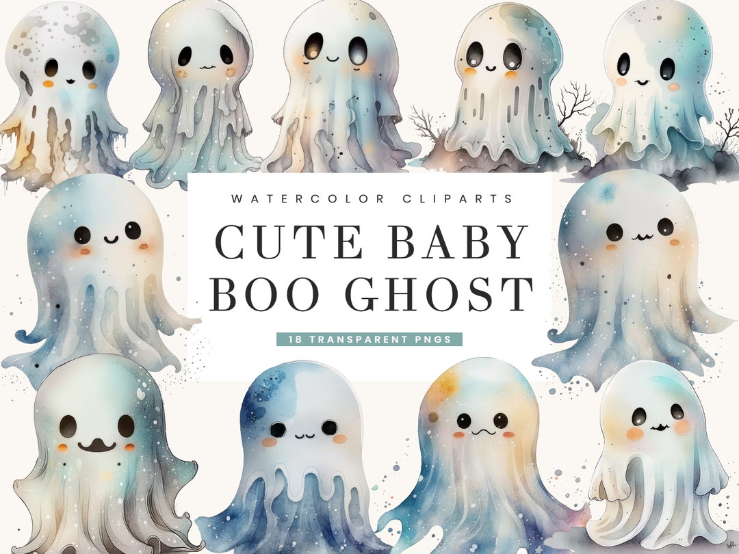 18 Watercolor Baby Boo Ghost Clipart Bundle Instant Download Printable ...