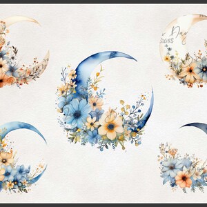 23 Watercolor Floral Moon Clipart Bundle Sublimation Designs Digital ...