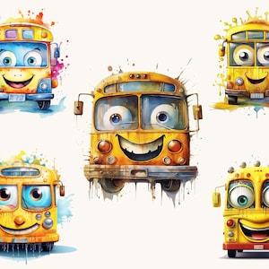 Watercolor Funny Faces School Bus Clipart Bundle (digital Download) - Etsy