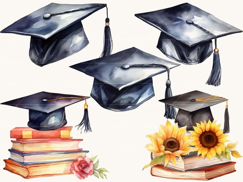 Watercolor Graduation Clipart Bundle: 23 PNG Designs (digital Download ...