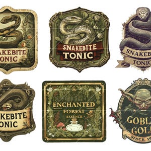 28 Vintage Bottle Labels Clipart: Witch's Brew, Snakebite Tonic ...