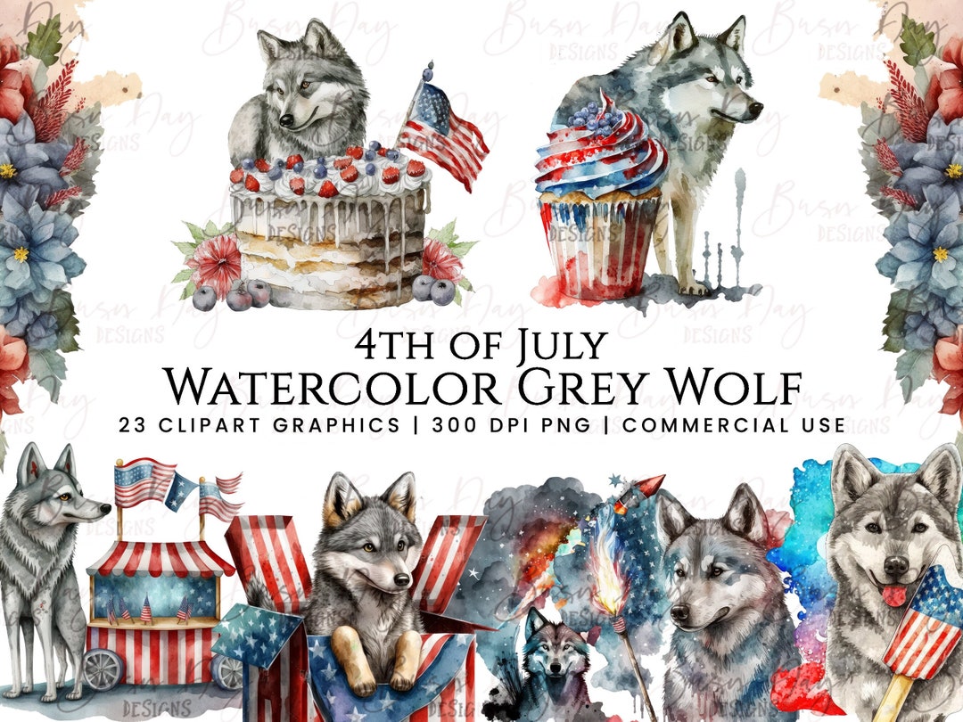 Watercolor Grey Wolf 4th of July Clipart (digital Download) - Etsy Canada