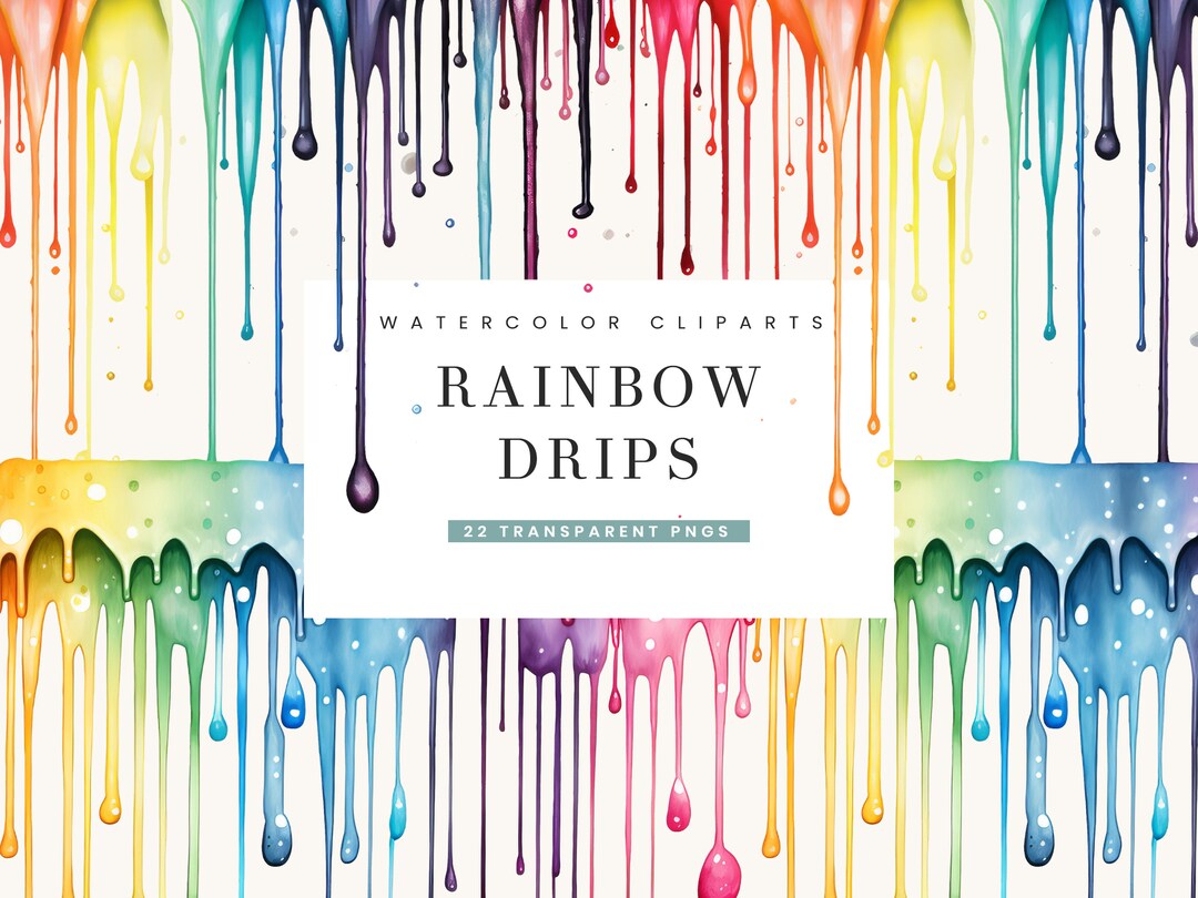 Watercolor Rainbow Drip Clipart Bundle: Sublimation Designs (digital ...