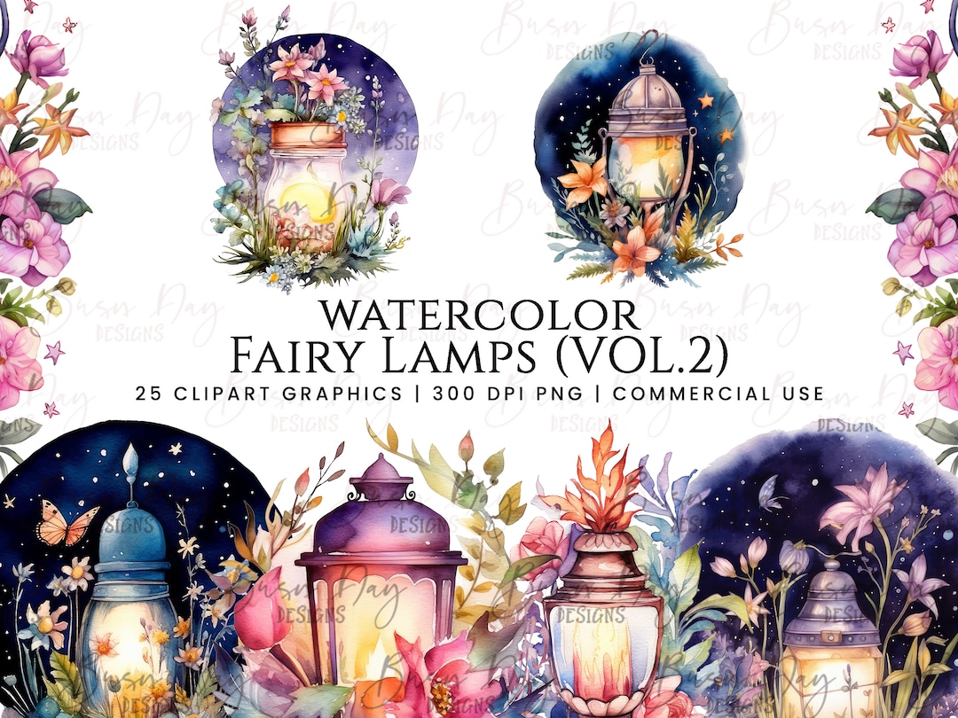 25 Watercolor Fairy Lamps Vol 2 Clipart, Commercial Use, Digital ...