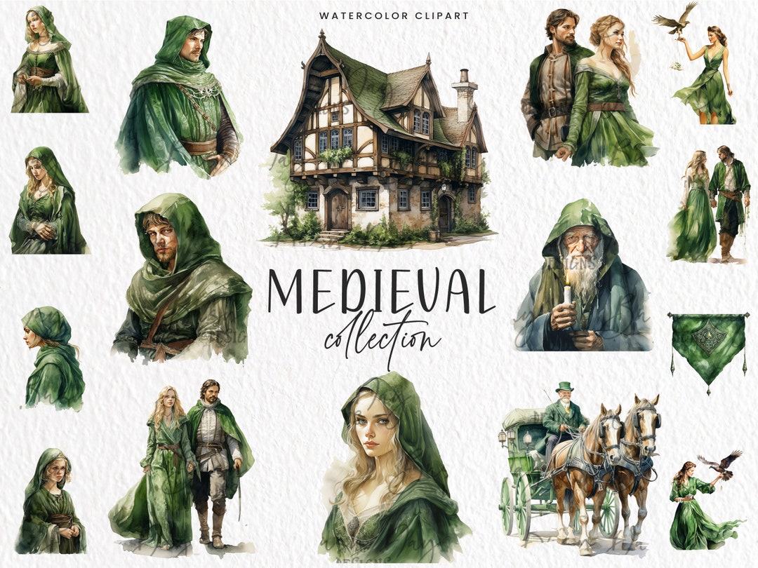 Watercolor Medieval Collection Clipart Bundle Sublimation Designs ...