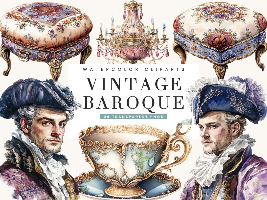 26 Watercolor Baroque Vintage Clipart Bundle Sublimation Designs ...