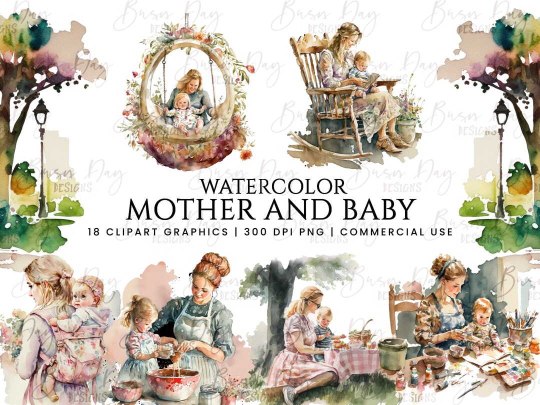 18 Watercolor Mother and Baby Clipart , Watercolor Clipart, Digital ...