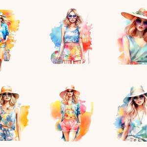 28 Watercolor Summer Fashion Girl Clipart Bundle, Digital Download ...