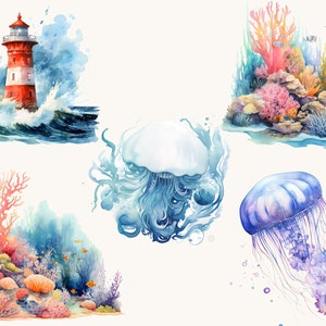 25 Watercolor Deep Ocean Clipart Bundle Sublimation Designs Digital ...