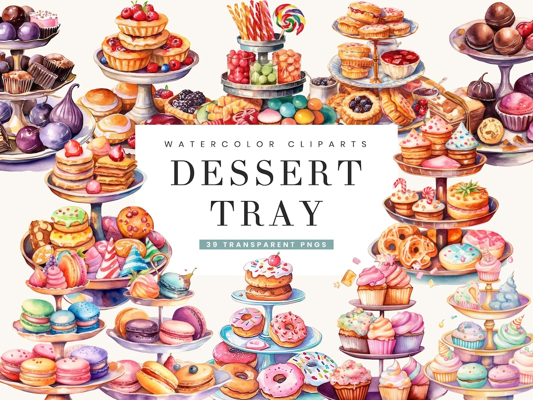 Watercolor Dessert Tray Clipart Bundle: 39 PNG Designs (digital ...