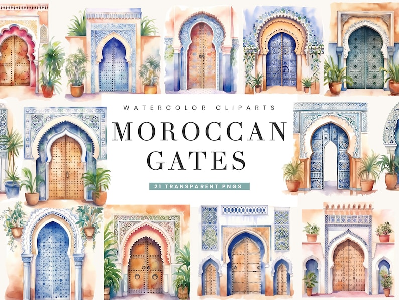 Watercolor Moroccan Gates Clipart Bundle: Sublimation Designs (digital ...