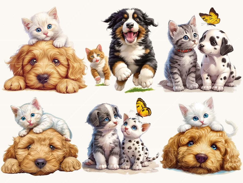 20 Watercolor Cute Cat Dog Clipart Bundle Sublimation Designs Digital ...