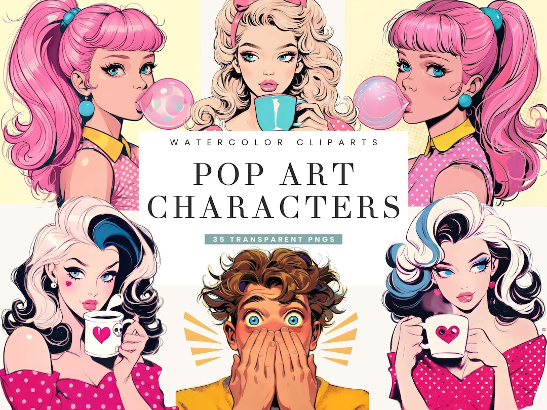35 Pop Art Characters Clipart Bundle Sublimation Designs Digital ...