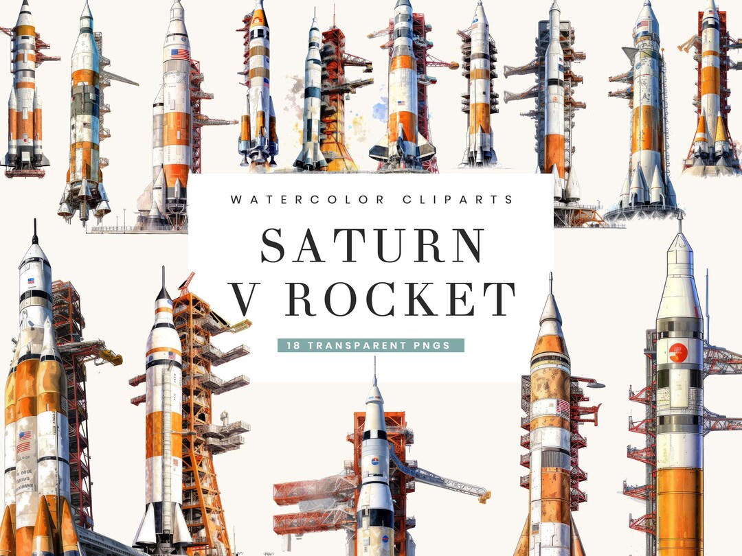 18 Watercolor Saturn V Rocket Clipart Bundle Sublimation Designs ...