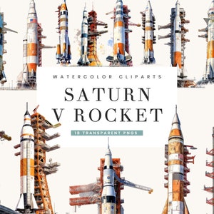 18 Watercolor Saturn V Rocket Clipart Bundle Sublimation Designs Digital Download, Instant ...