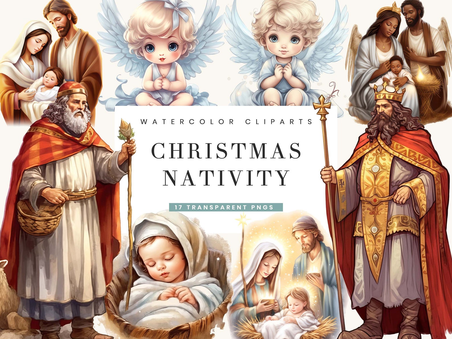 17 Watercolor Christmas Nativity Clipart Bundle Digital Prints ...