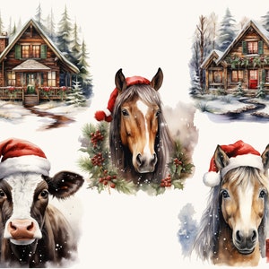 Watercolor Cottage Farm Christmas Clipart Bundle (digital Download) - Etsy