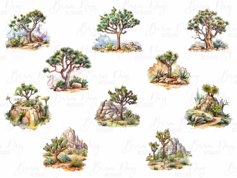 Watercolor Joshua Tree Clipart Bundle: Commercial Use (digital Download ...
