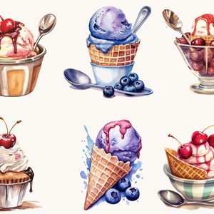 30 Watercolor Ice Cream Clipart Bundle , Watercolor Clipart, Digital ...