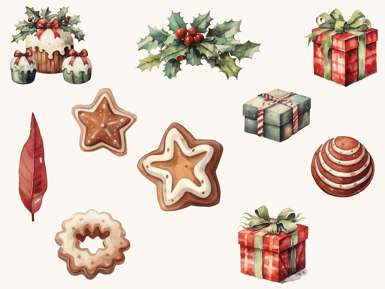 Watercolor Vintage Christmas Clipart Bundle: 57 PNG Designs (digital ...