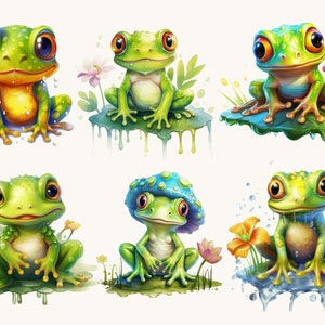 30 Watercolor Cute Baby Frog Clipart, Clipart Bundle, Commercial Use ...