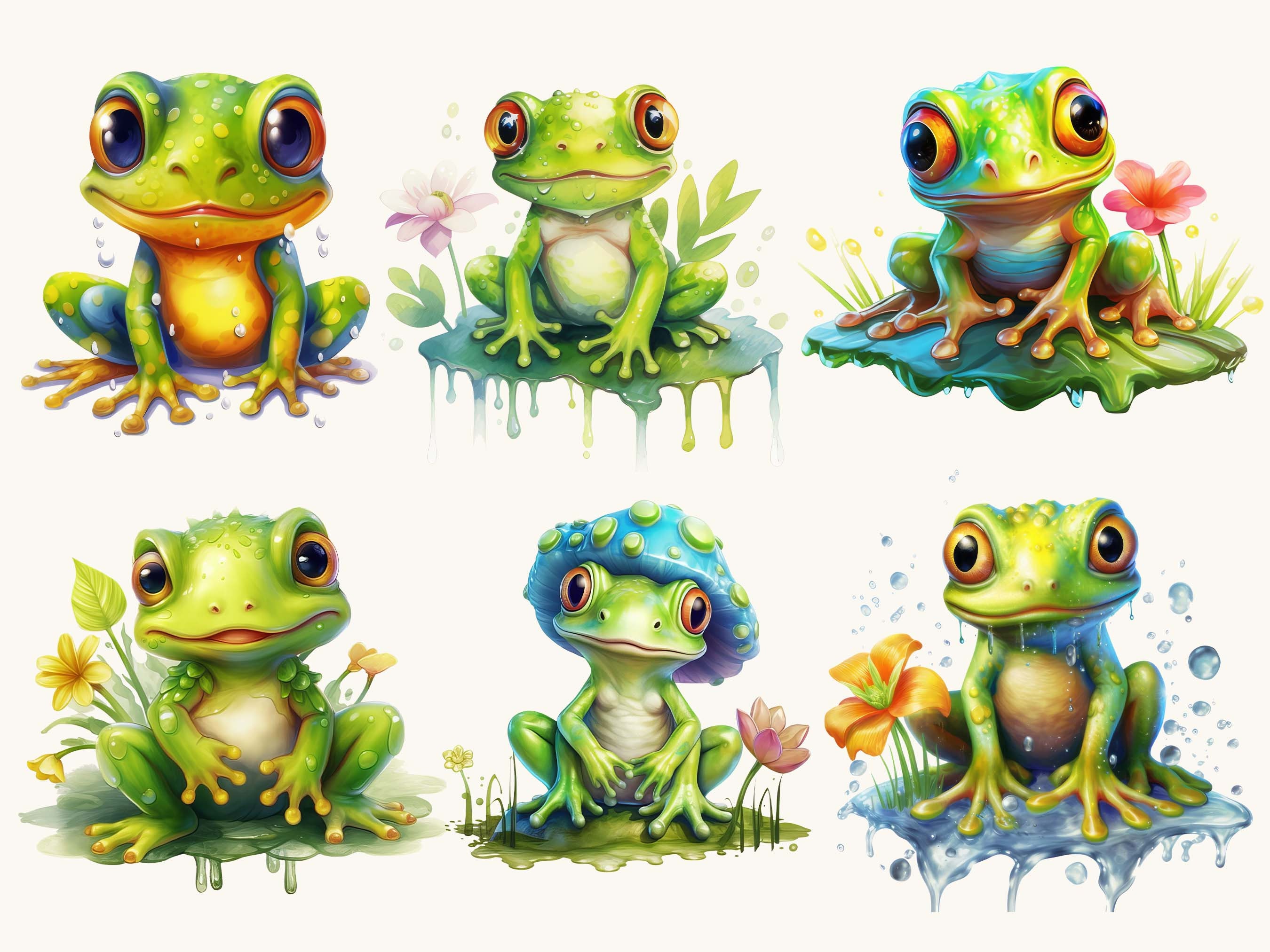 30 Watercolor Cute Baby Frog Clipart, Clipart Bundle, Commercial Use ...