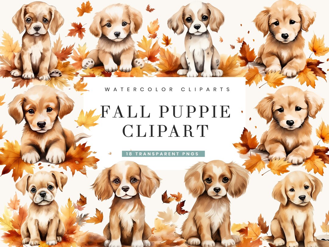 18 Watercolor Fall Puppies Clipart Bundle Printable Art Sublimation ...