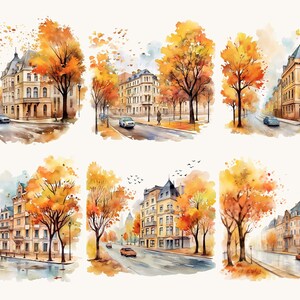18 Watercolor Autumn City Scene Clipart Bundle Digital Download ...