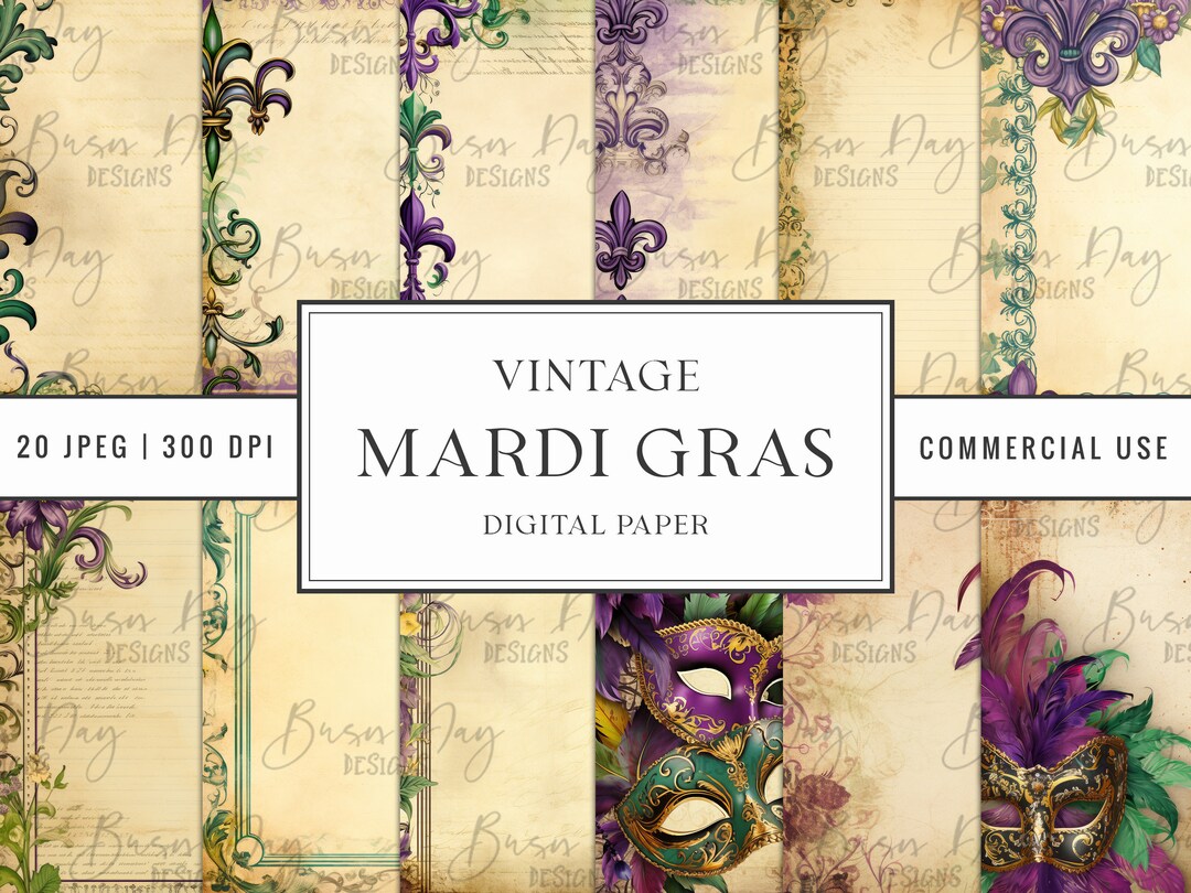 Vintage Mardi Gras Junk Journal Paper Digital Prints Instant Download ...