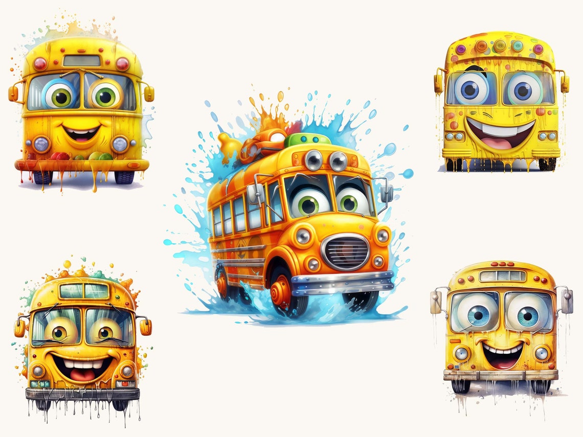 Watercolor Funny Faces School Bus Clipart Bundle (digital Download) - Etsy