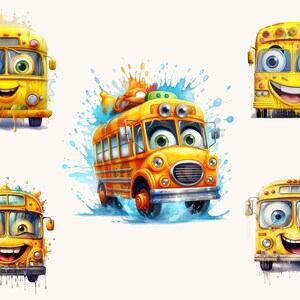 Watercolor Funny Faces School Bus Clipart Bundle (digital Download) - Etsy