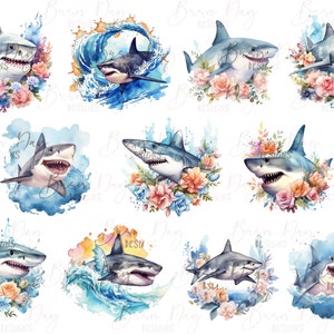 Watercolor Sharks Clipart Bundle, Digital Download, Digital Paper ...