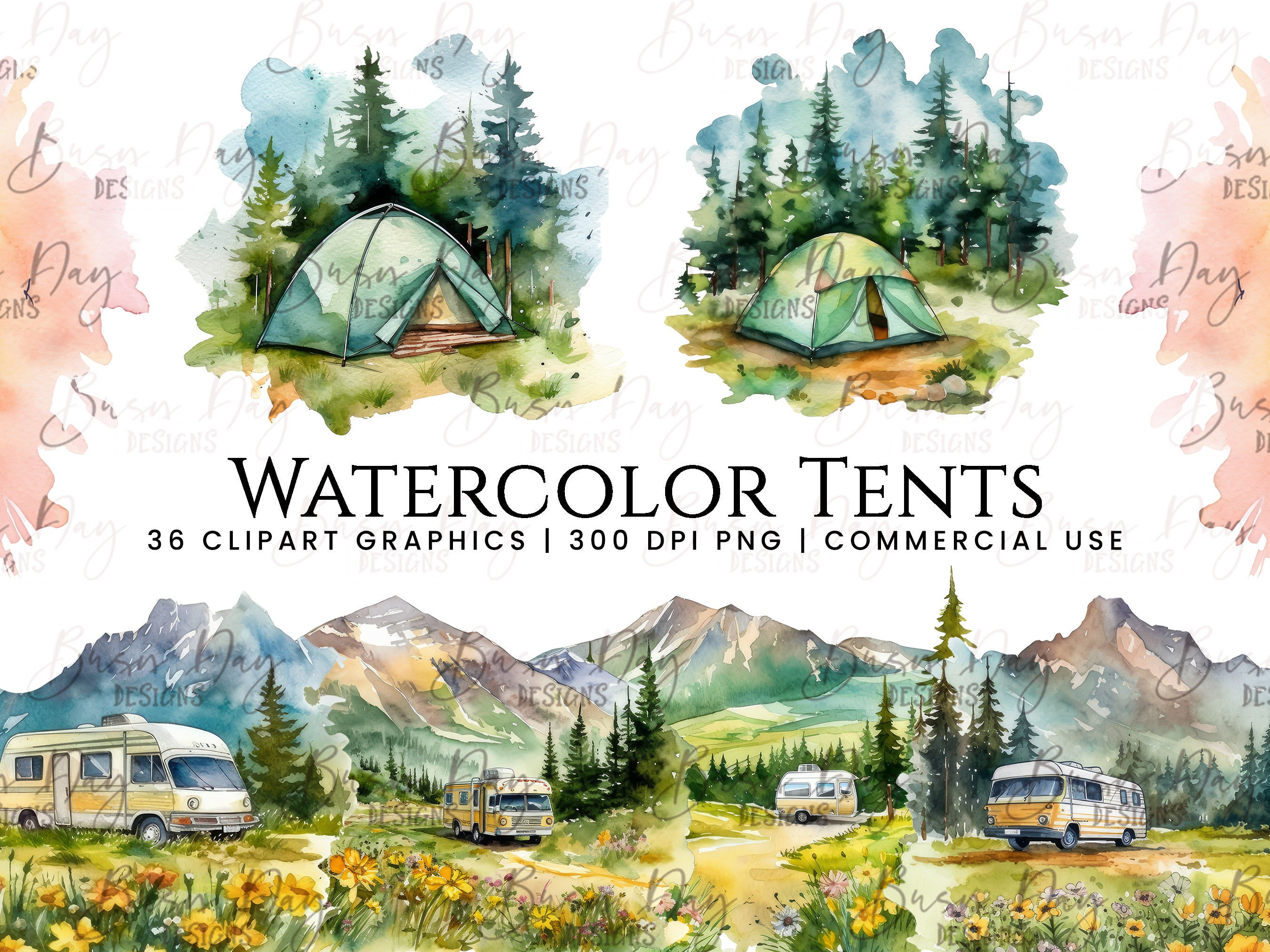 Watercolor Tent Clipart Bundle Digital Download Digital - Etsy