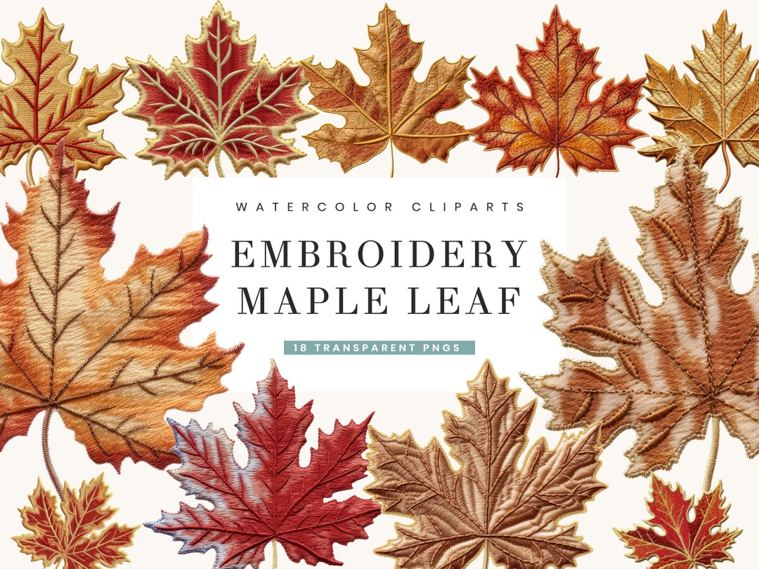 18 Watercolor Embroidery Maple Leaf Clipart Bundle Digital Download ...